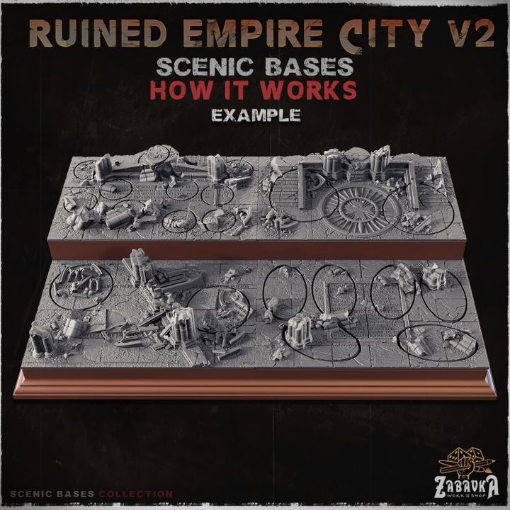 3D Printable Ruined Empire City V2 - Scenic Bases (Full Set) by Zabavka Workshop